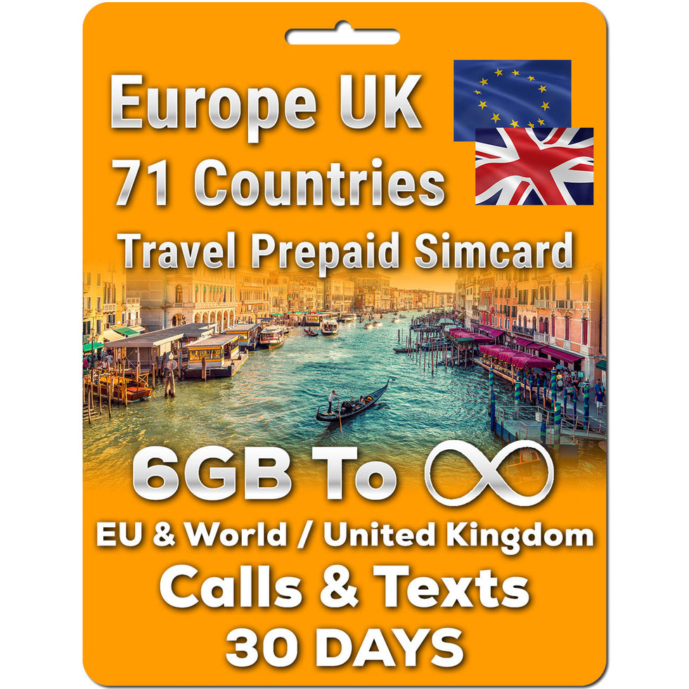 Europe UK SIM Card (71 Countries) | EU/UK Calls & SMS + Travel Data ...
